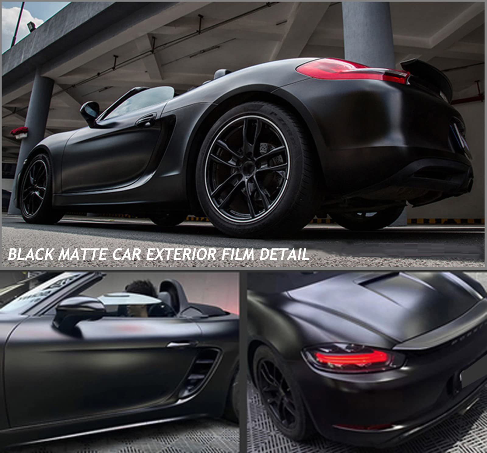 Matte Black Vinyl Wrap Roll with 2 Pcs Tool Kit, Car Wrap Vinyl Self Adhesive Film, Vinyl Wrap with Air Release Technology, Perfect for Cars DIY Exterior Interior Protection (Matte Black, 5ft x 1ft)