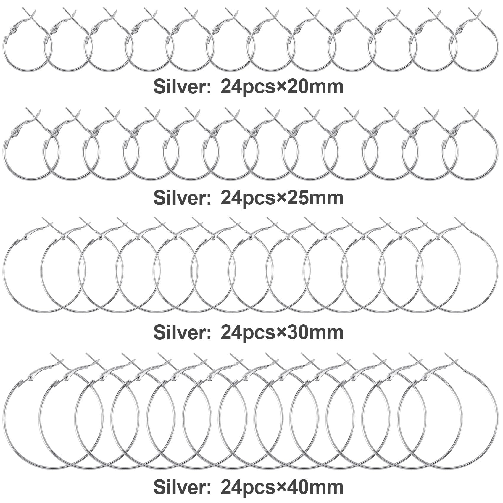 PAGOW 96Pcs Earring Hoops for Jewelry Making, Hypoallergenic Alloy Round Earrings Finding, Silver Open Beading DIY Earrings Craft Art Accessories