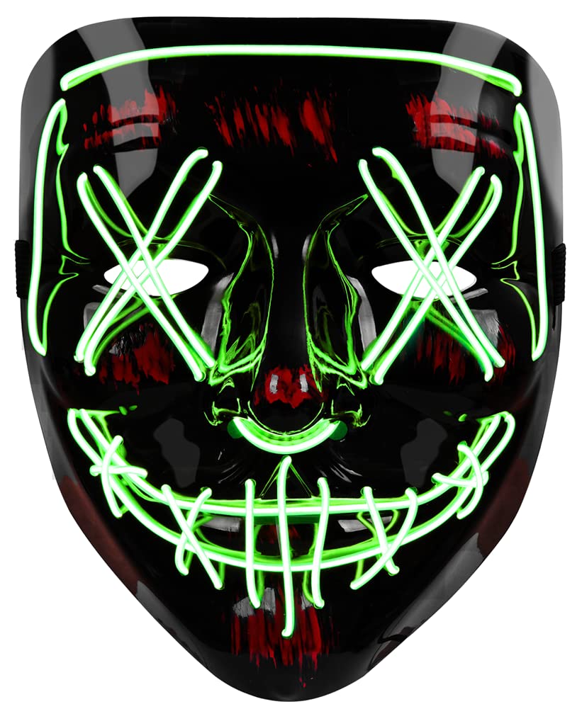 OU-BAND LED Halloween Mask, Purge Mask Costume, Scary Hacker Mask for Halloween, Masquerade Cosplay Light Up Face Mask for Men Women Kids, Carnival, Gifts