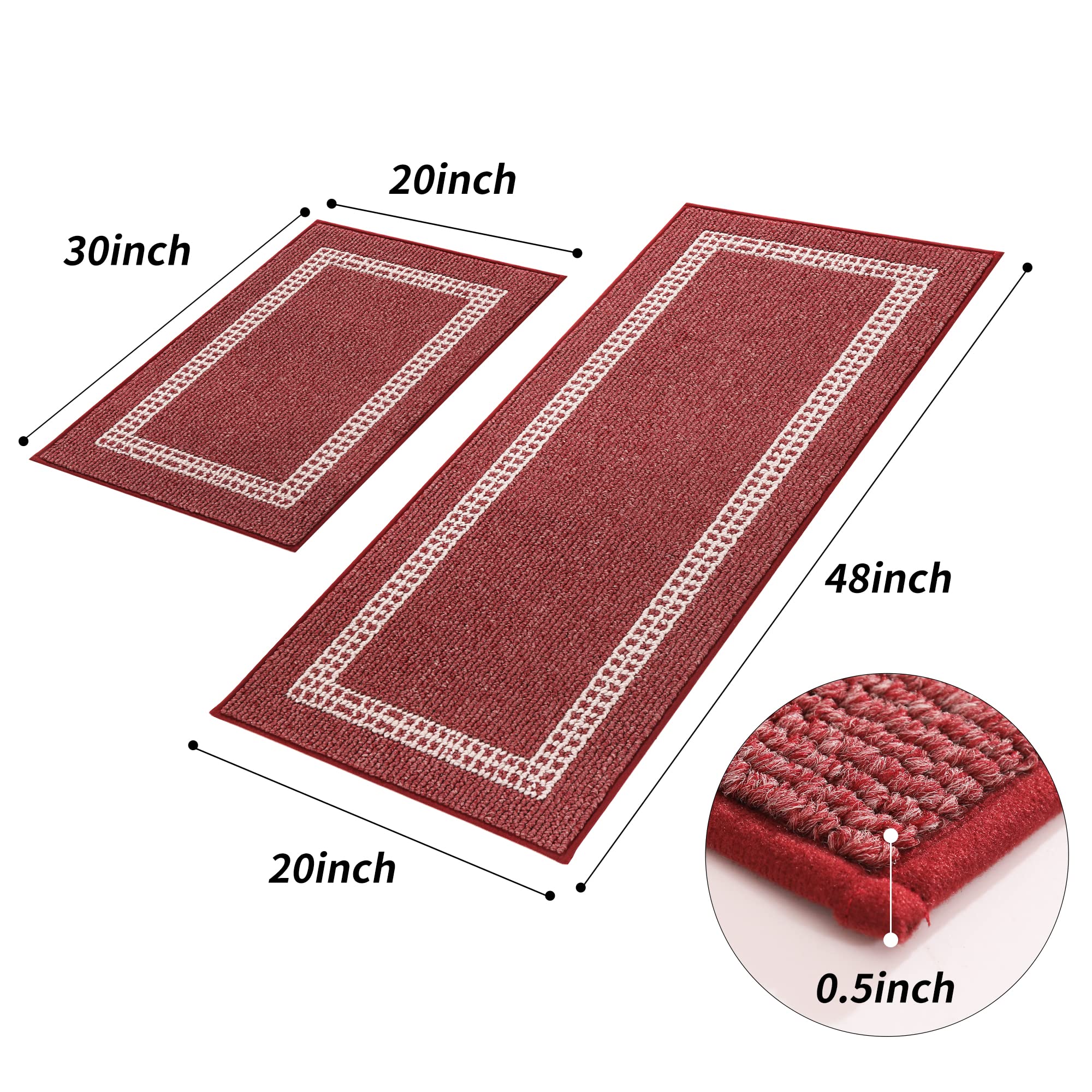 COSY HOMEER Kitchen Rugs Non-Slip 20x30/20x48 Inch Thick Polypropylene Standing Mat for Home Machine Washable, Red