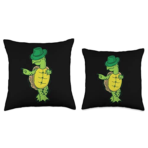 Turtle reptile carapace old Sauropsida Testudines Tortoise Loves Dancing with Hat Throw Pillow, 16x16, Multicolor