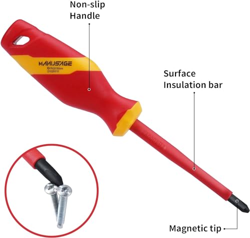 Manusage 1000V Insulated Electrician Screwdriver Set, 8-Pieces CR-V Magnetic Phillips Slotted Screwdriver Compatible with Tesla model 3 model y Cybertruck Charging stations
