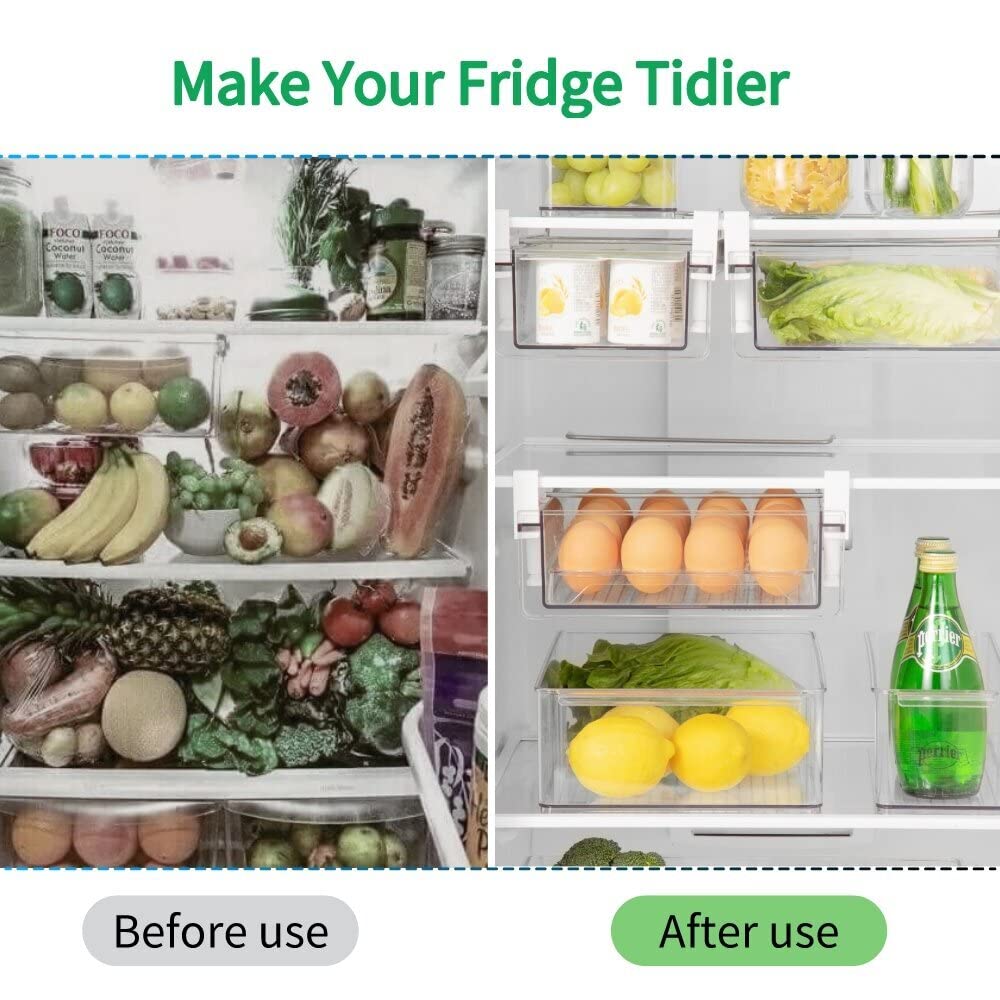vacane Refrigerator Organizer Bins, Clear Plastic Fridge Drawer With Handle Pull Out Fridge Drawer Organizer Under Shelf Drawer For Cheese, Deli Meat, Drinks, Fruit, Vegetable, Heavy Duty-M