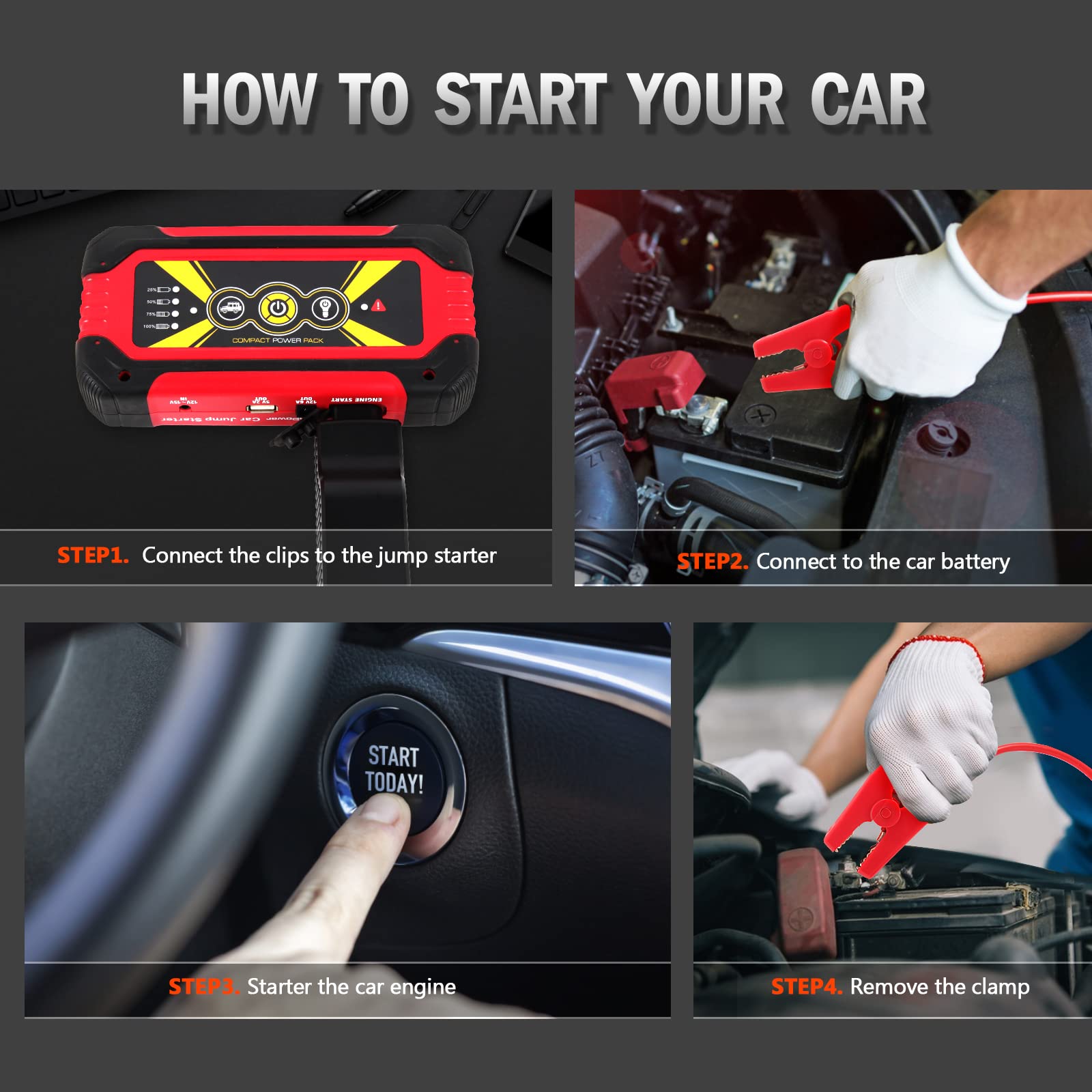 Smart Jumper Clamp Automotive Jump Starter Booster Clamp Cables, Replacement Alligator Clamp for 12V Portable Car Jump Starter