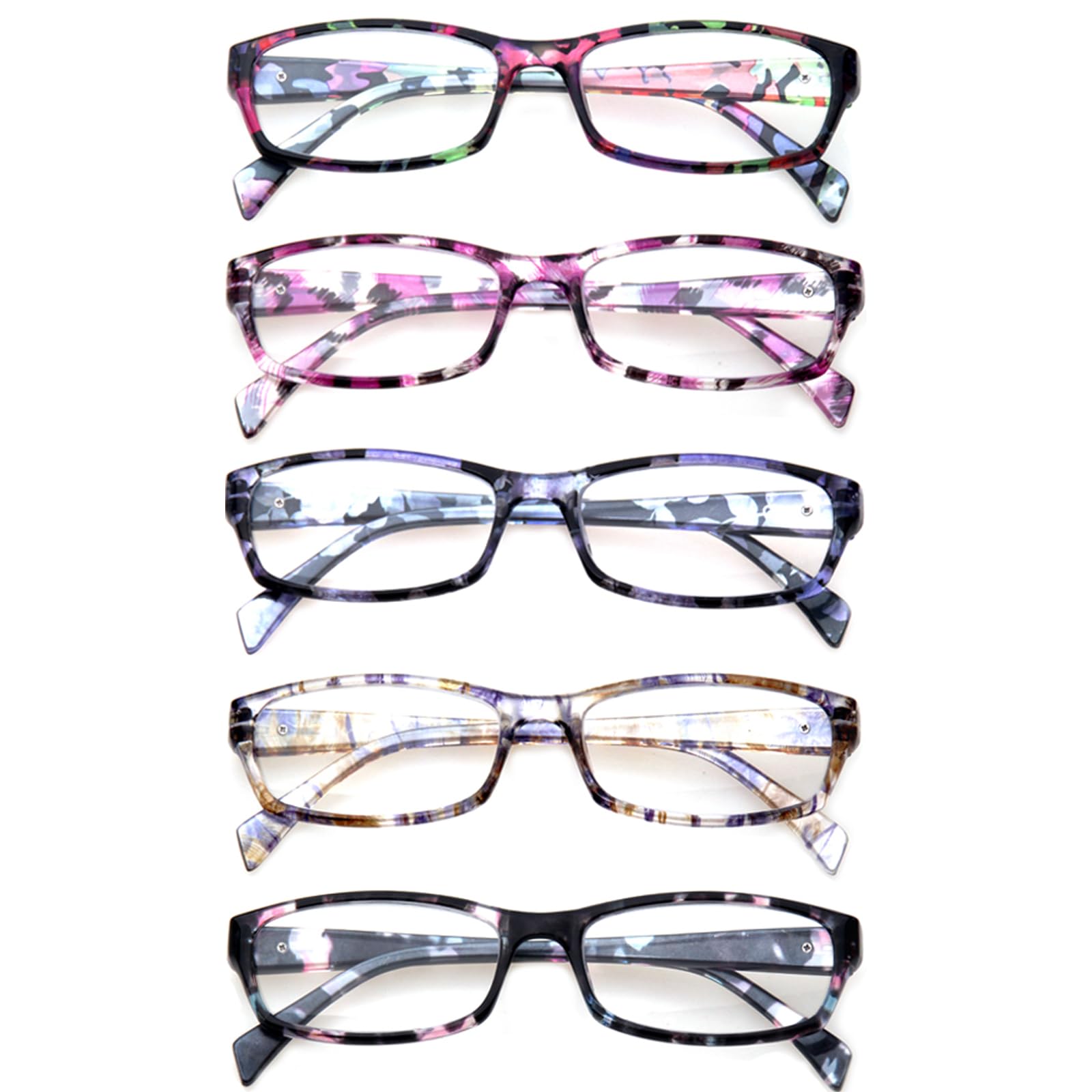 Kerecsen Reading Glasses 5 Pairs Fashion Ladies Readers Spring Hinge with Pattern Print Eyeglasses for Women (Mix Color -2, 2.00)