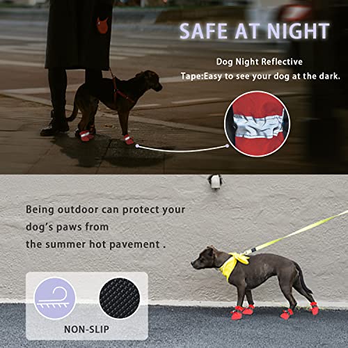 LUZGAT 4PCs Dog Boots Dog Shoes Pow Protector for Summer Hot Pavement for Small Medium Dogs Cat with Non-Slip Sole and Reflective Straps(Red,Size 4)