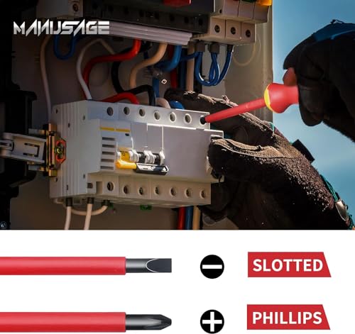 Manusage 1000V Insulated Electrician Screwdriver Set, 8-Pieces CR-V Magnetic Phillips Slotted Screwdriver Compatible with Tesla model 3 model y Cybertruck Charging stations