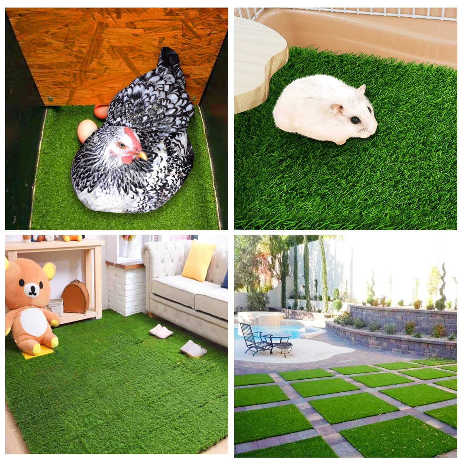 DenForste 6 Pack Chicken Nesting Box Pads - Washable Artificial Grass Nesting Pads - Chicken Nesting Pads for Chicken Coop and Pet Garden Lawn Indoor Outdoor 12"×12"×1"