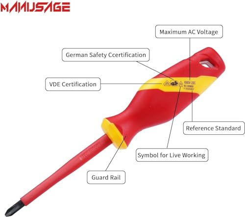 Manusage 1000V Insulated Electrician Screwdriver Set, 8-Pieces CR-V Magnetic Phillips Slotted Screwdriver Compatible with Tesla model 3 model y Cybertruck Charging stations