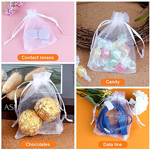 100PCS Organza Drawstring Gift Bags, 3 * 4 Inch White Mesh Candy Jewelry Pouch for Wedding Party Favors Festival Game Premium Gift Sheer Bag