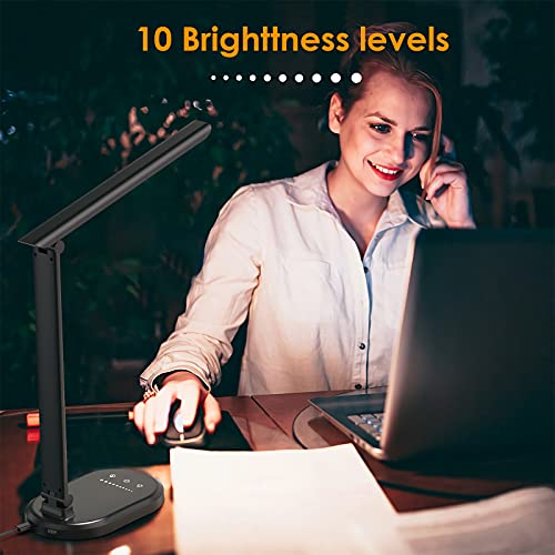 Desk Lamp,Table Lamps LED Desk Lamp,Dimmable Office Lamp with USB Charging Port,3 Lighting Modes with 10 Brightness Levels,Touch Control,Memory function,Eye-Caring Desk Light for Study,Reading,Bedroom