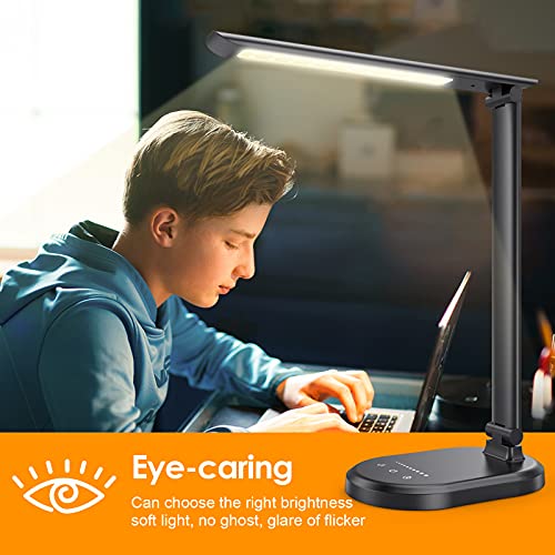 Desk Lamp,Table Lamps LED Desk Lamp,Dimmable Office Lamp with USB Charging Port,3 Lighting Modes with 10 Brightness Levels,Touch Control,Memory function,Eye-Caring Desk Light for Study,Reading,Bedroom