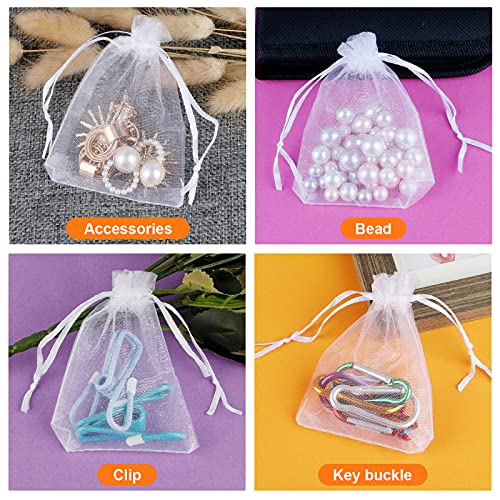 100PCS Organza Drawstring Gift Bags, 3 * 4 Inch White Mesh Candy Jewelry Pouch for Wedding Party Favors Festival Game Premium Gift Sheer Bag