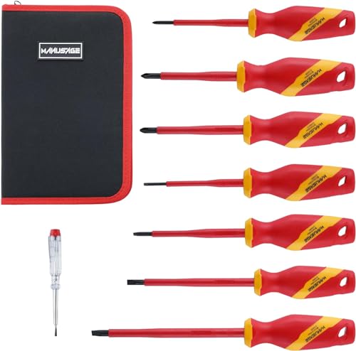 Manusage 1000V Insulated Electrician Screwdriver Set, 8-Pieces CR-V Magnetic Phillips Slotted Screwdriver Compatible with Tesla model 3 model y Cybertruck Charging stations