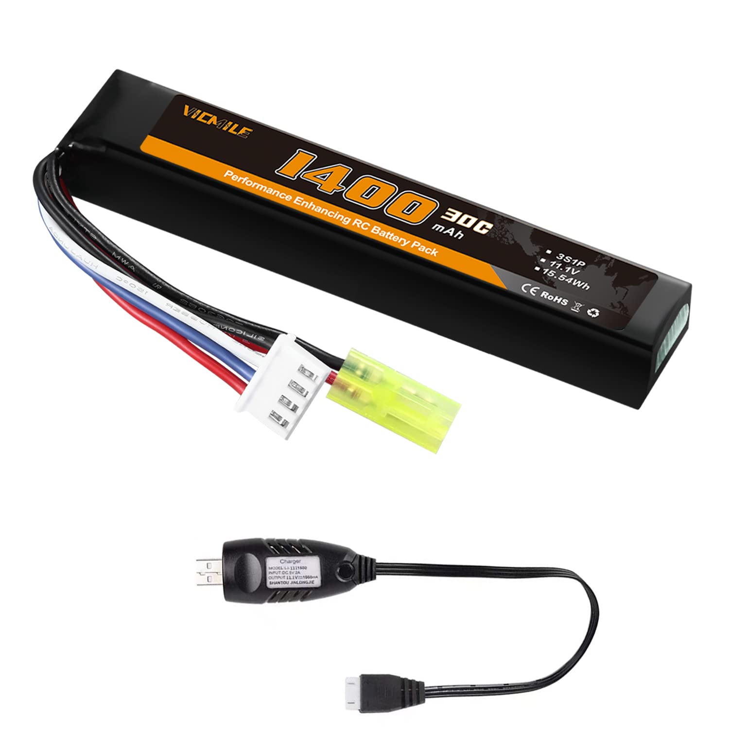 VICMILE Airsoft Battery 11.1V 1400mAh Lipo Battery with Tamiya Plug 30C High Discharge Rate Rechargeable 3S Lipo Battery for Airsoft Model Guns