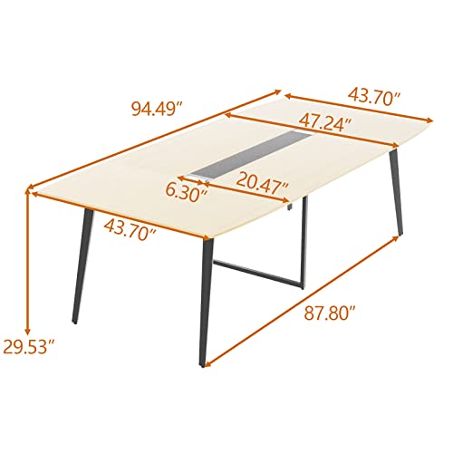 Loomie 8FT Conference Table, 94.49" L x 47.24" W x 29.53" H Meeting Seminar Table with Grommet, Large Boat Shaped Computer Desk, Boardroom Desk for Office Meeting Conference Room