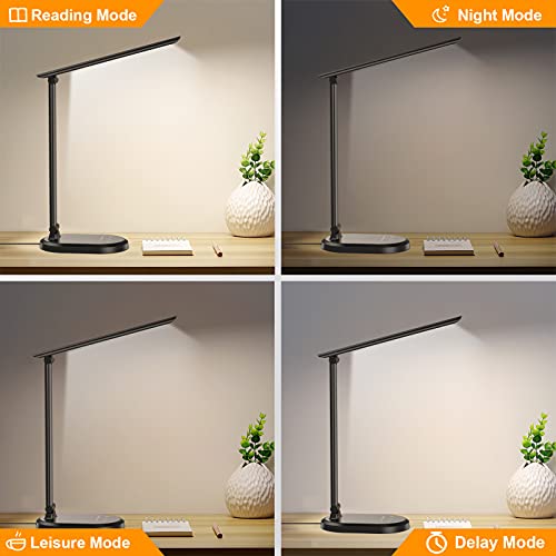 Desk Lamp,Table Lamps LED Desk Lamp,Dimmable Office Lamp with USB Charging Port,3 Lighting Modes with 10 Brightness Levels,Touch Control,Memory function,Eye-Caring Desk Light for Study,Reading,Bedroom