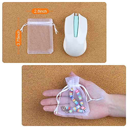 100PCS Organza Drawstring Gift Bags, 3 * 4 Inch White Mesh Candy Jewelry Pouch for Wedding Party Favors Festival Game Premium Gift Sheer Bag