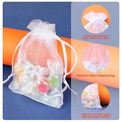 100PCS Organza Drawstring Gift Bags, 3 * 4 Inch White Mesh Candy Jewelry Pouch for Wedding Party Favors Festival Game Premium Gift Sheer Bag