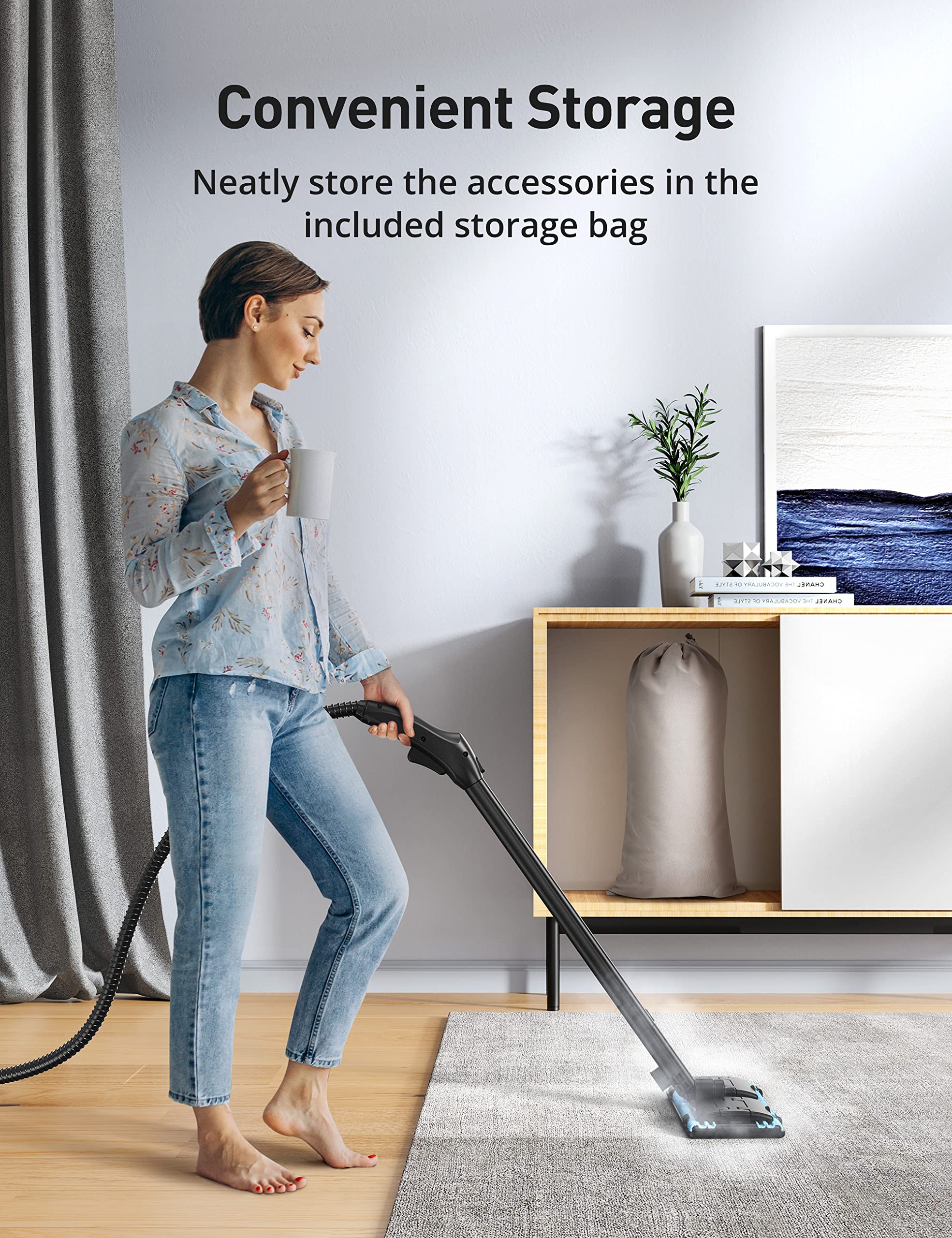 Aspiron Steamer with 21 Accessories, Portable Multipurpose Steam Cleaner for Car 5 Mins Heating with 1.5L Tank, Heavy Duty Steam Cleaner Carpet and Upholstery, Floors, Tiles, Car