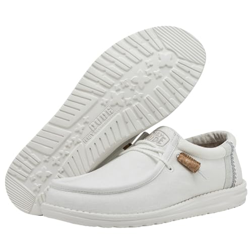 Hey Dude Men's Wally Break Stitch White Size 8| Men's Loafers | Men's Slip On Shoes | Comfortable & Light-Weight