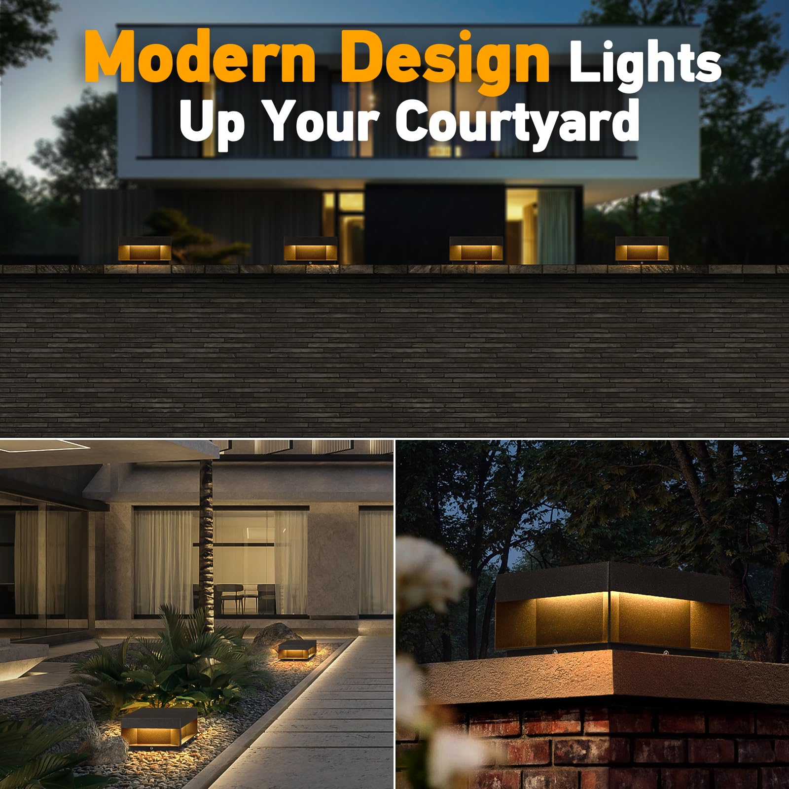 MVBT Outdoor Modern Post Light, 7.9" LED Column Pillar Lamp Fence Deck Cap Lights Waterproof Hard Wired Lantern 3000K Luxury Landscape Lighting for Patio Driveway Posts Garden Yard Decoration