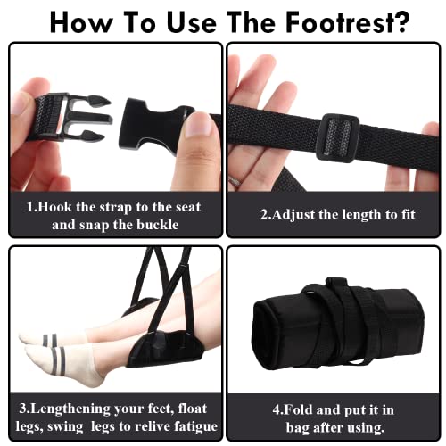 Airplane Footrest with Memory Foam Portable Travel Plane Leg Rest Foot Hammock Adjustable Height Travel Accessories Trian Home Office Relax Your Feet