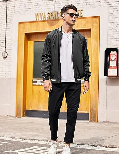 COOFANDY Lightweight Varsity Jacket Men Black Windproof Windbreaker Sportswear Jacket Coat