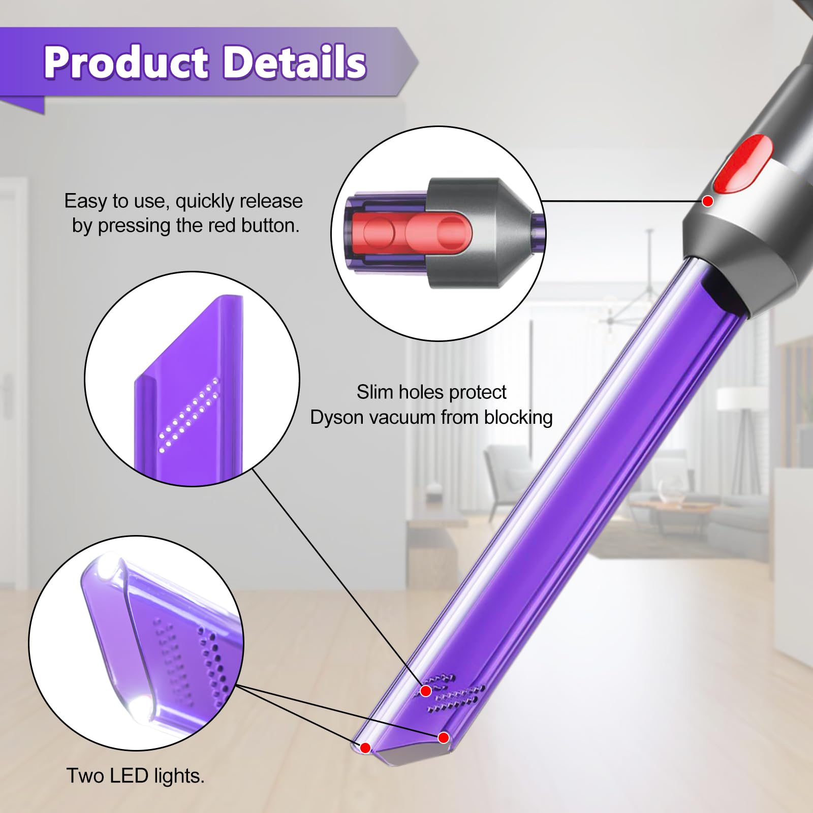 ilovelife Crevice Tool Nozzle Brush with Led Lights Quick Release for Dyson V7 V8 V10 V11 V15 Cordless Vacuum Cleaner Parts