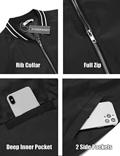 COOFANDY Lightweight Varsity Jacket Men Black Windproof Windbreaker Sportswear Jacket Coat