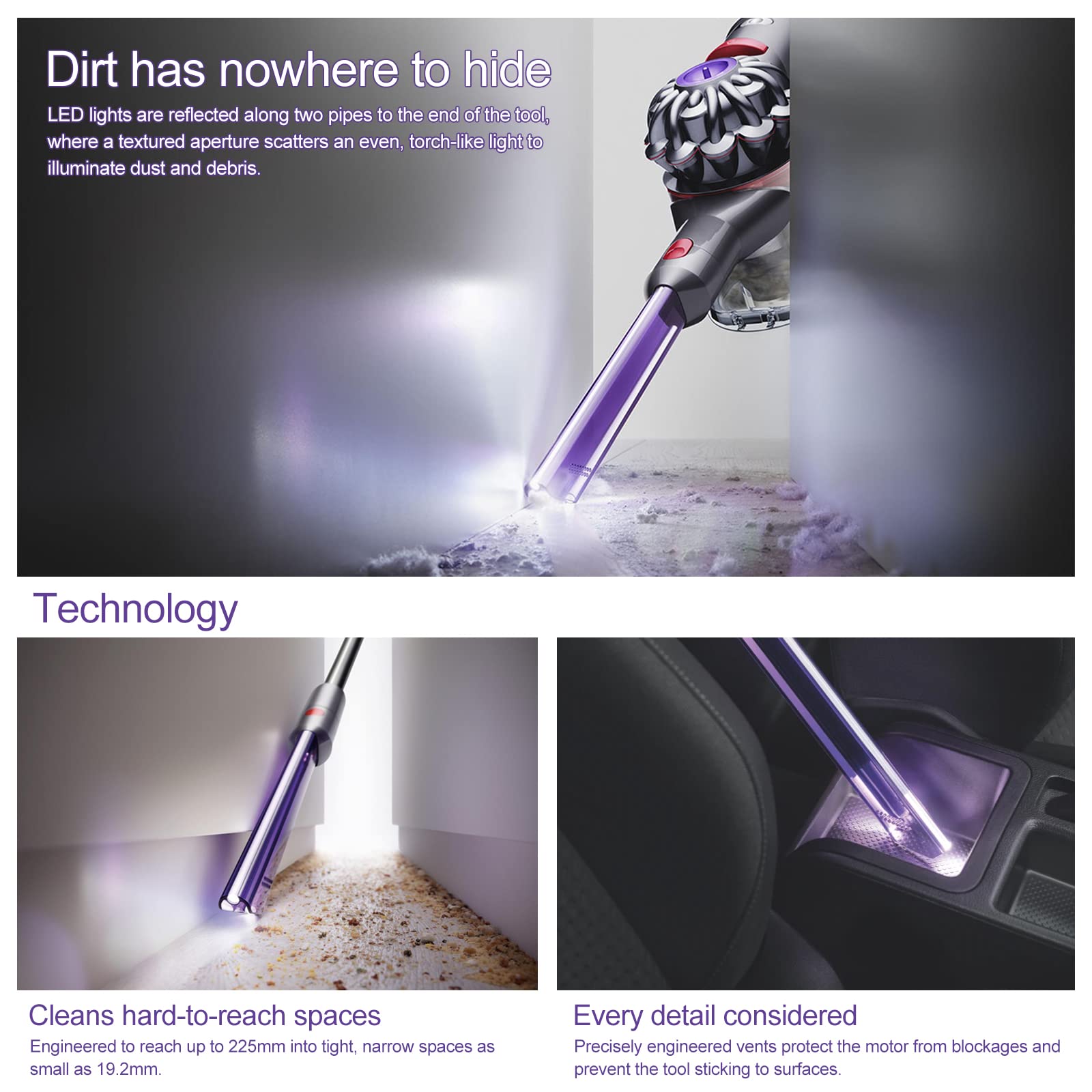 ilovelife Crevice Tool Nozzle Brush with Led Lights Quick Release for Dyson V7 V8 V10 V11 V15 Cordless Vacuum Cleaner Parts