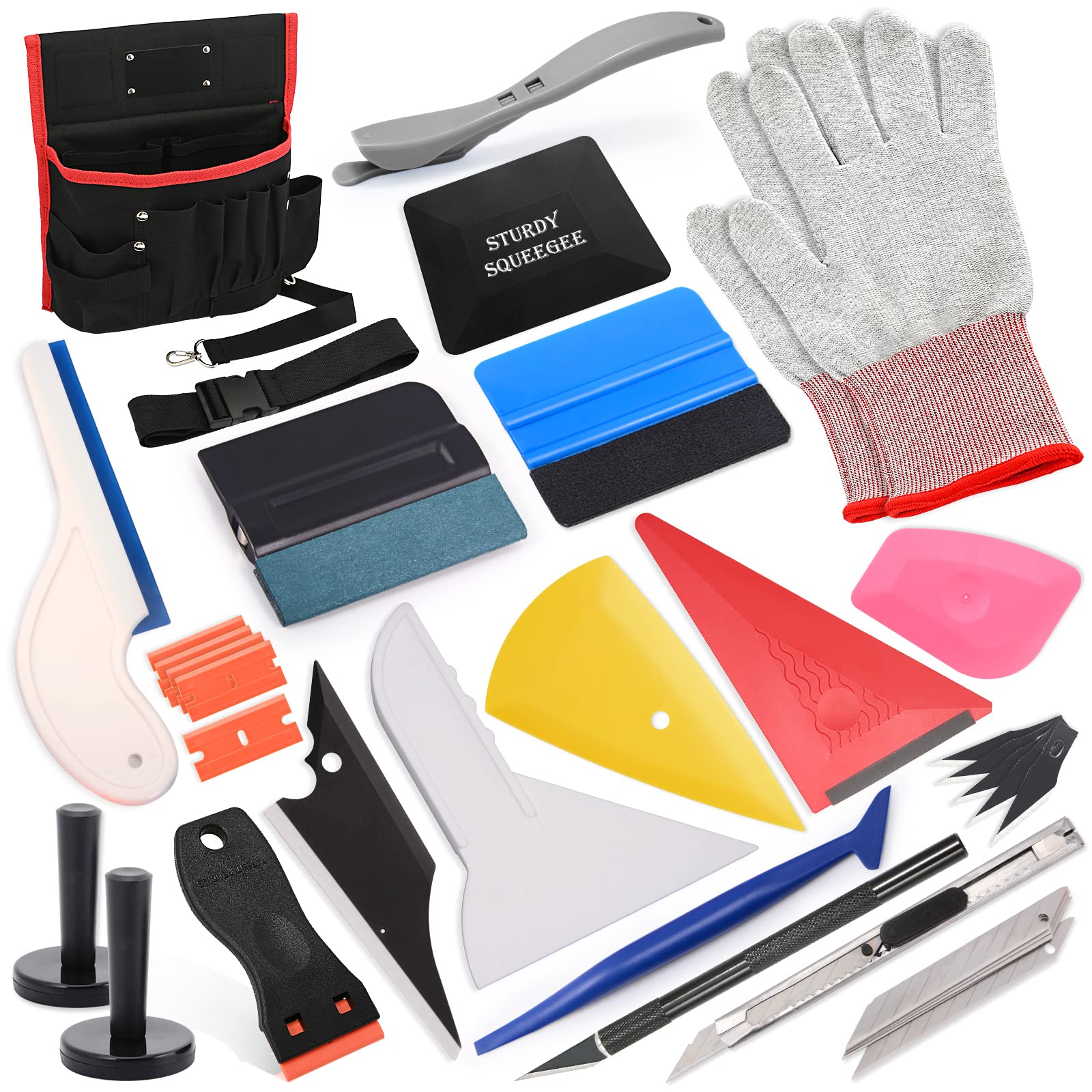 EHDIS Pro Vinyl Wraps Applicator Tool Window Tint Kit for Car Wrapping with Tool Pouch, Tinting Squeegee, Working Gloves,Wrap Stick,Plastic Scraper, Magnet Holder,Film Cutter