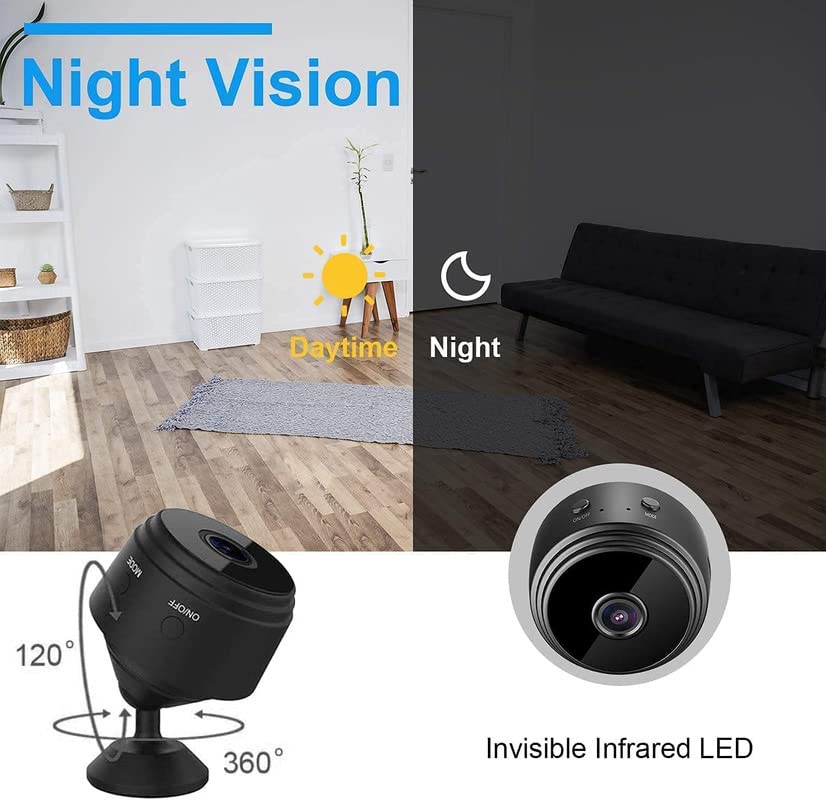 Homesweety Wireless Mini Camera, Nanny Video Security Cam with Night Vision and Motion Detection, Built-in Battery, No WiFi Need, Technology for Phone App Monitor, Pets/Baby(Round), Black AB