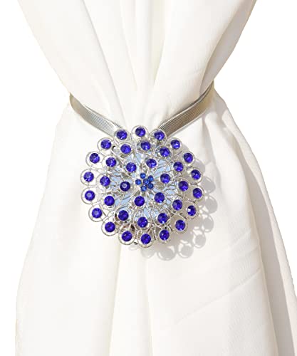 Curtain TieBacks Magnetic 2 Pack Curtain Holders for Drapes 36 Crystal Elastic Rope Curtain Tie Backs for Curtain for Outdoor Indoor, Window Curtain Tiebacks Holdbacks Royal Blue