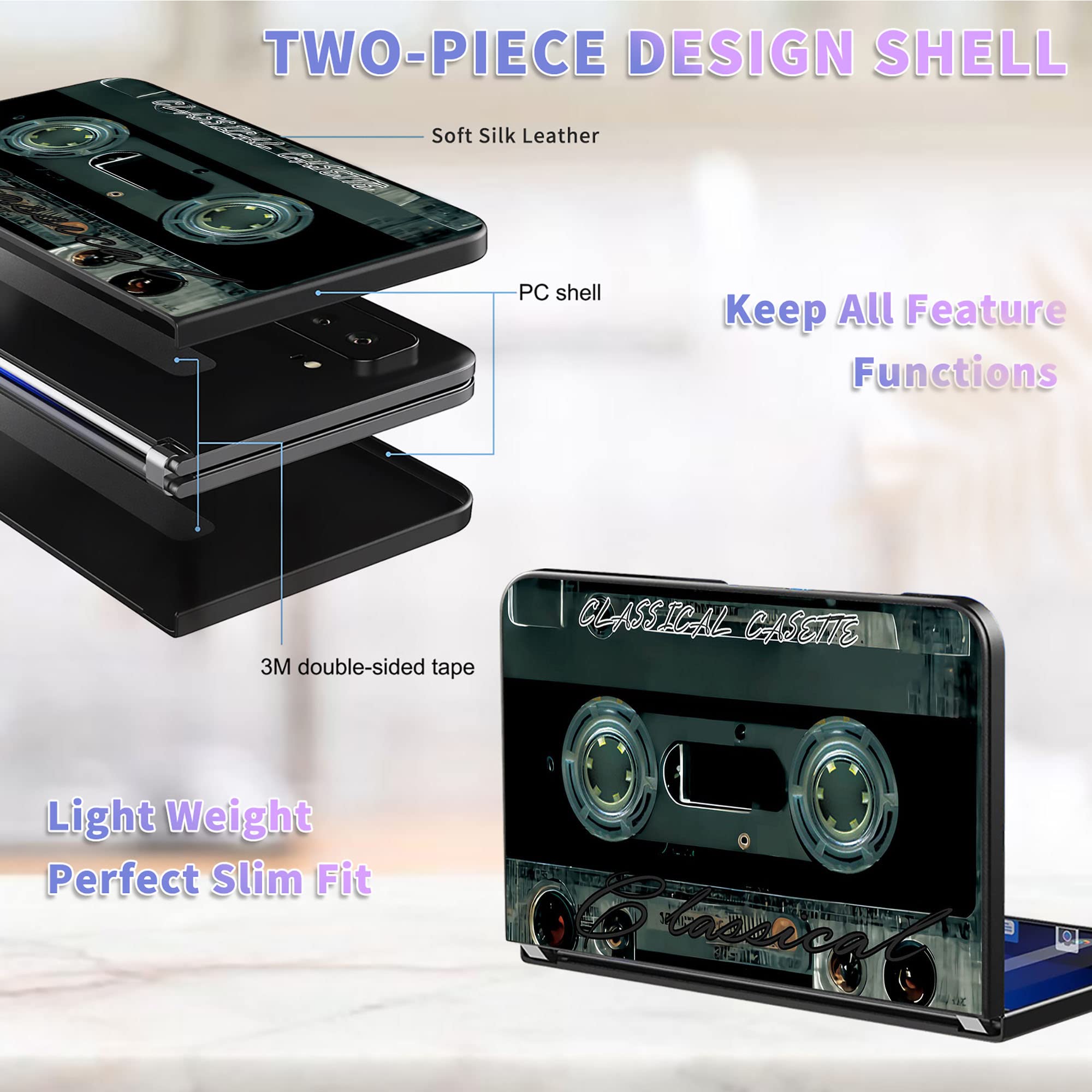 for Microsoft Surface Duo Case 8.1"(Not Fit Duo2) with Retro Classical Cassette Theme Design, RYUITHDJP for Microsoft Surface Duo Phone Case Stylish Shockproof Cover