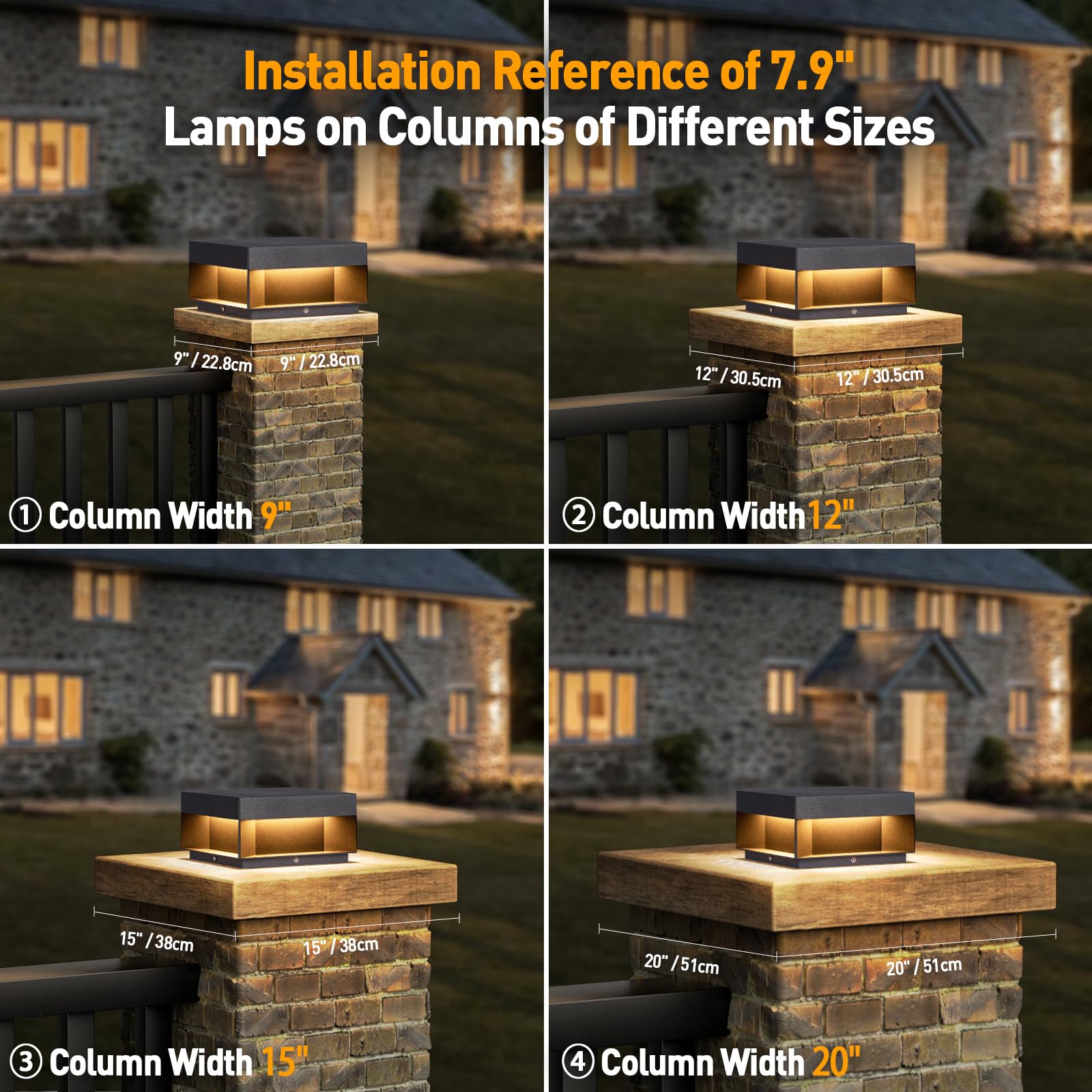 MVBT Outdoor Modern Post Light, 7.9" LED Column Pillar Lamp Fence Deck Cap Lights Waterproof Hard Wired Lantern 3000K Luxury Landscape Lighting for Patio Driveway Posts Garden Yard Decoration