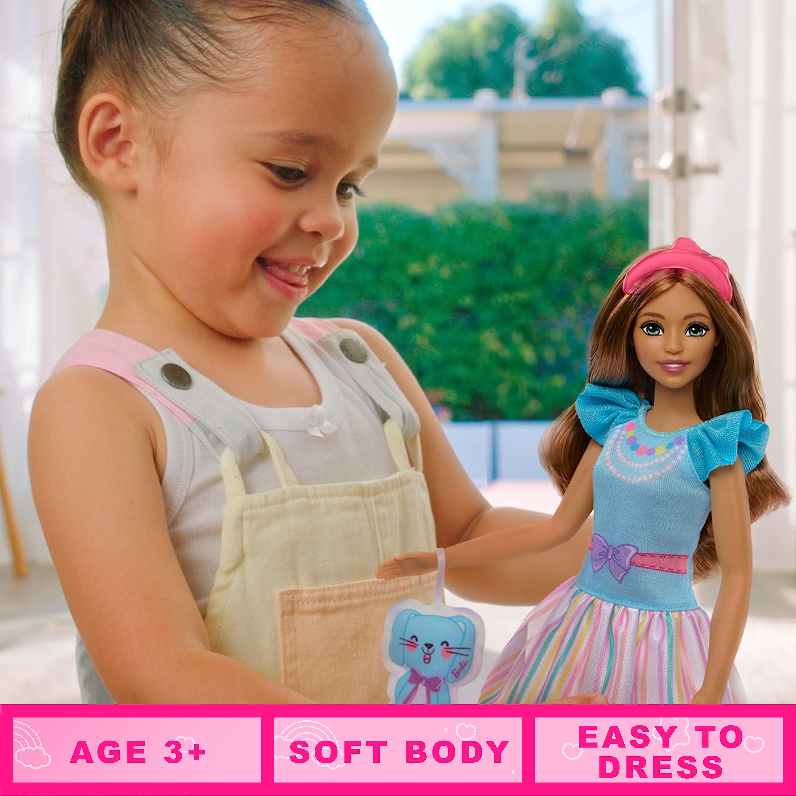 Barbie: My First Preschool Doll, Teresa with 13.5-inch Soft Posable Body & Brown Hair, Plush Bunny & Accessories