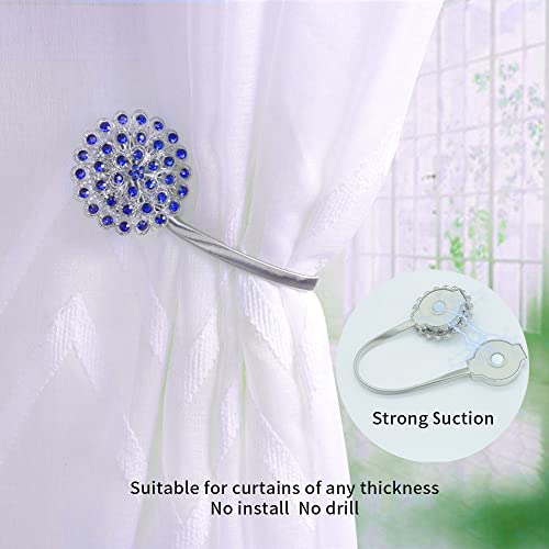 Curtain TieBacks Magnetic 2 Pack Curtain Holders for Drapes 36 Crystal Elastic Rope Curtain Tie Backs for Curtain for Outdoor Indoor, Window Curtain Tiebacks Holdbacks Royal Blue