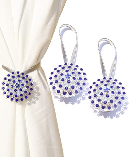 Curtain TieBacks Magnetic 2 Pack Curtain Holders for Drapes 36 Crystal Elastic Rope Curtain Tie Backs for Curtain for Outdoor Indoor, Window Curtain Tiebacks Holdbacks Royal Blue