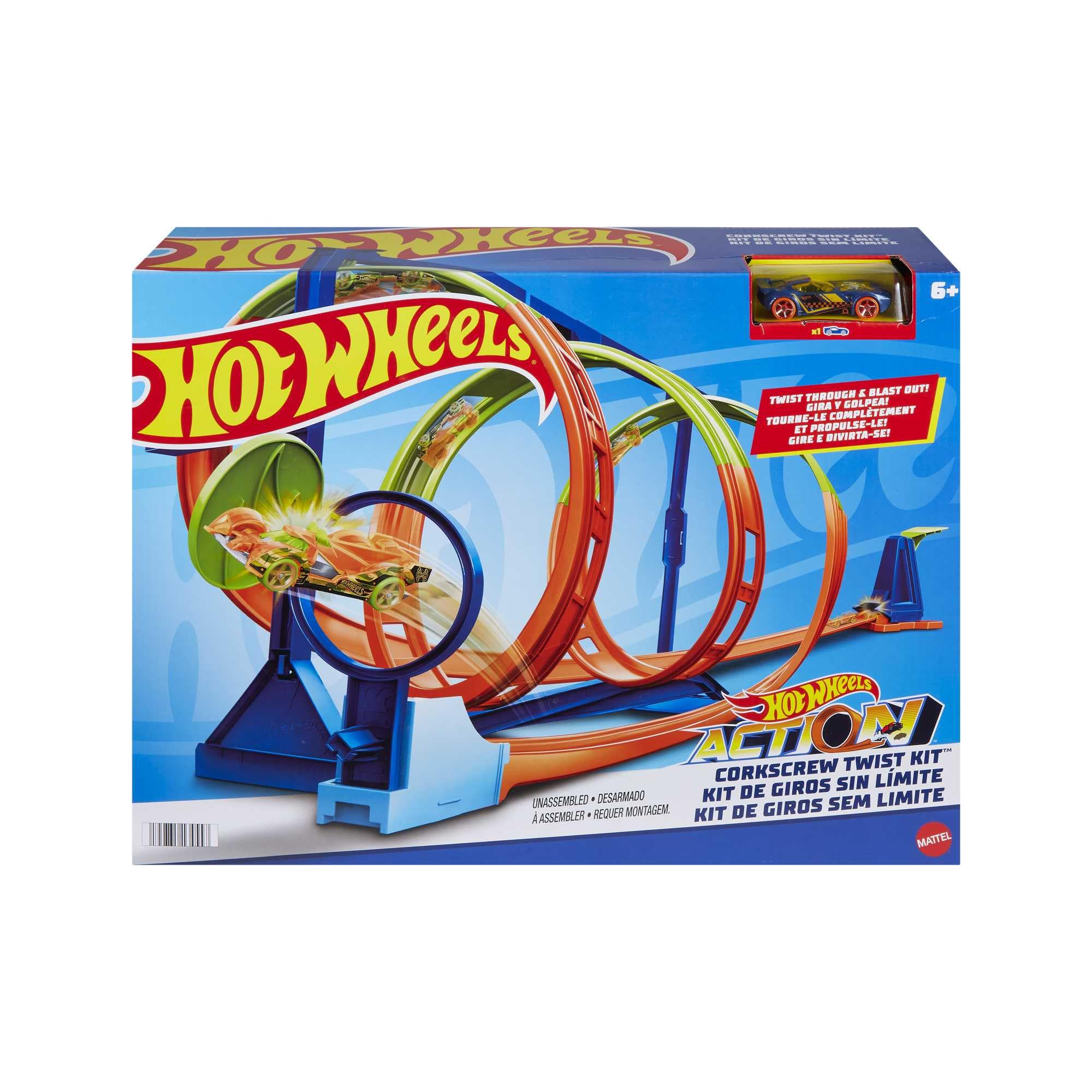 Hot Wheels Toy Car Track Set Corkscrew Twist Kit with 1:64 Scale Car, 2 Ways to Play, Connects to Other Tracks