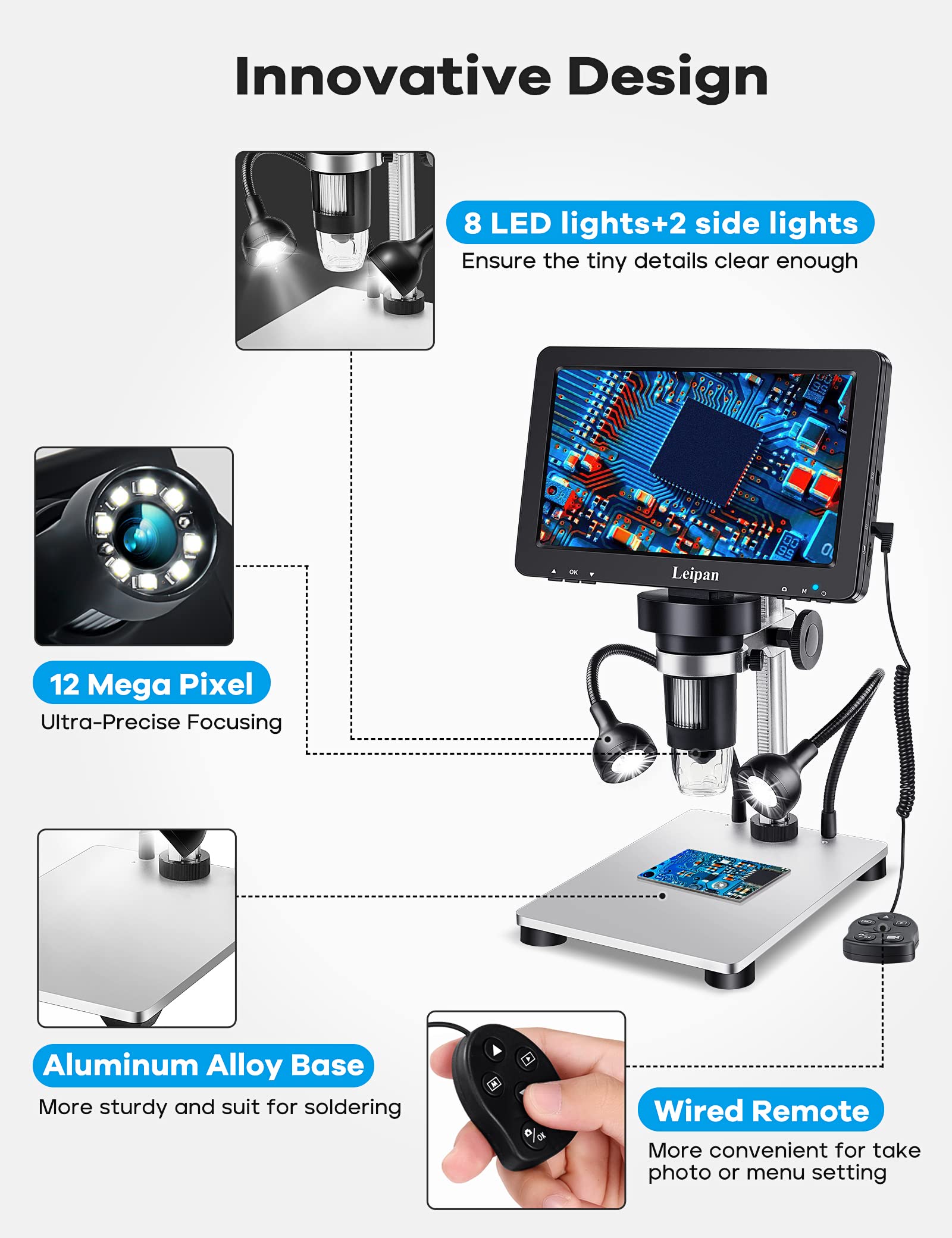 7" LCD Digital Microscope 1200X,Leipan 12MP Coin Microscope for Adults,1080P Microscope with 12pcs Slides,Windows/Mac OS Compatible(32GB Card)