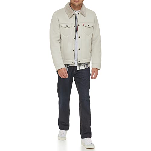 Levi's Men's Leather Classic Trucker Jacket, Cream Faux Shearling, S