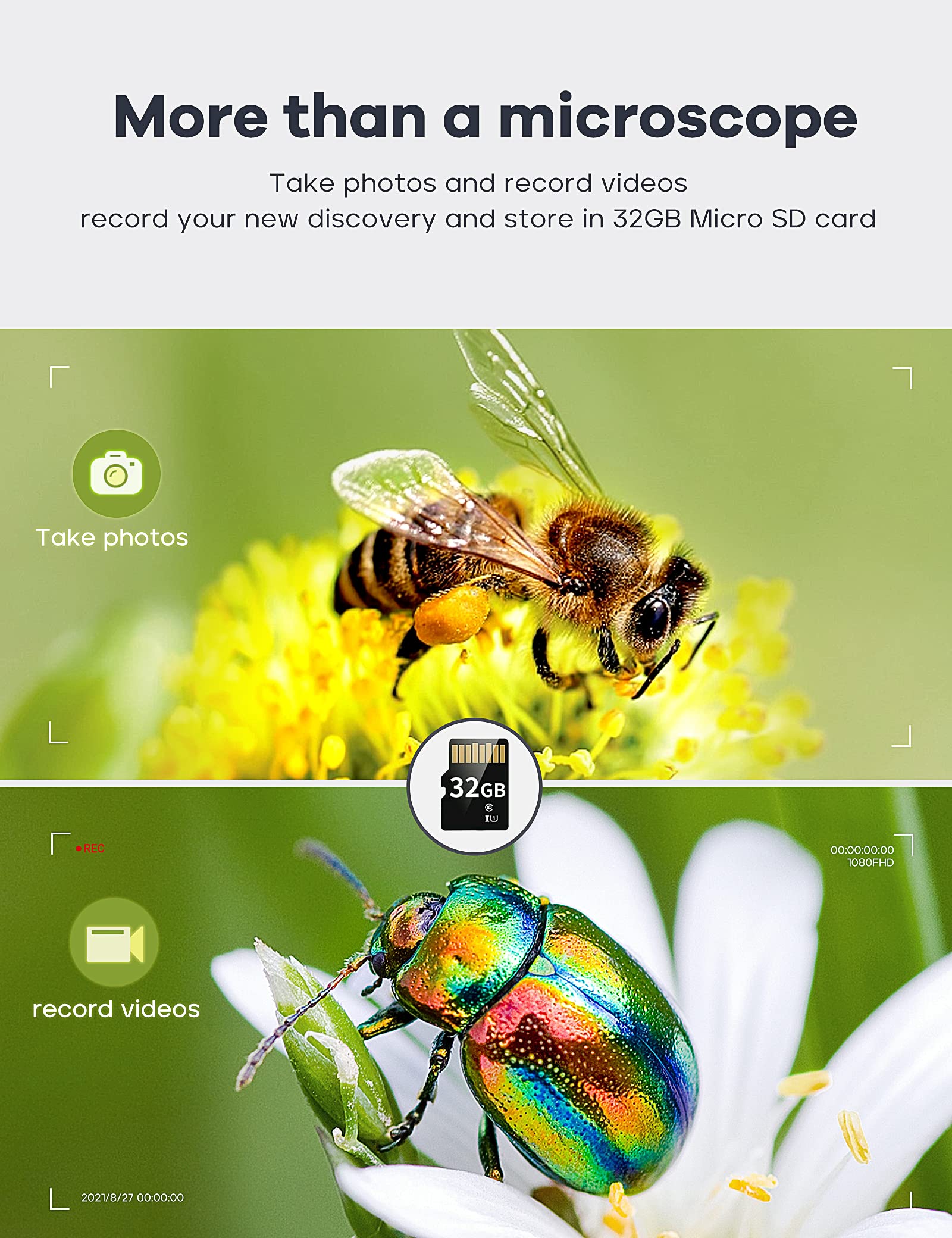 7" LCD Digital Microscope 1200X,Leipan 12MP Coin Microscope for Adults,1080P Microscope with 12pcs Slides,Windows/Mac OS Compatible(32GB Card)