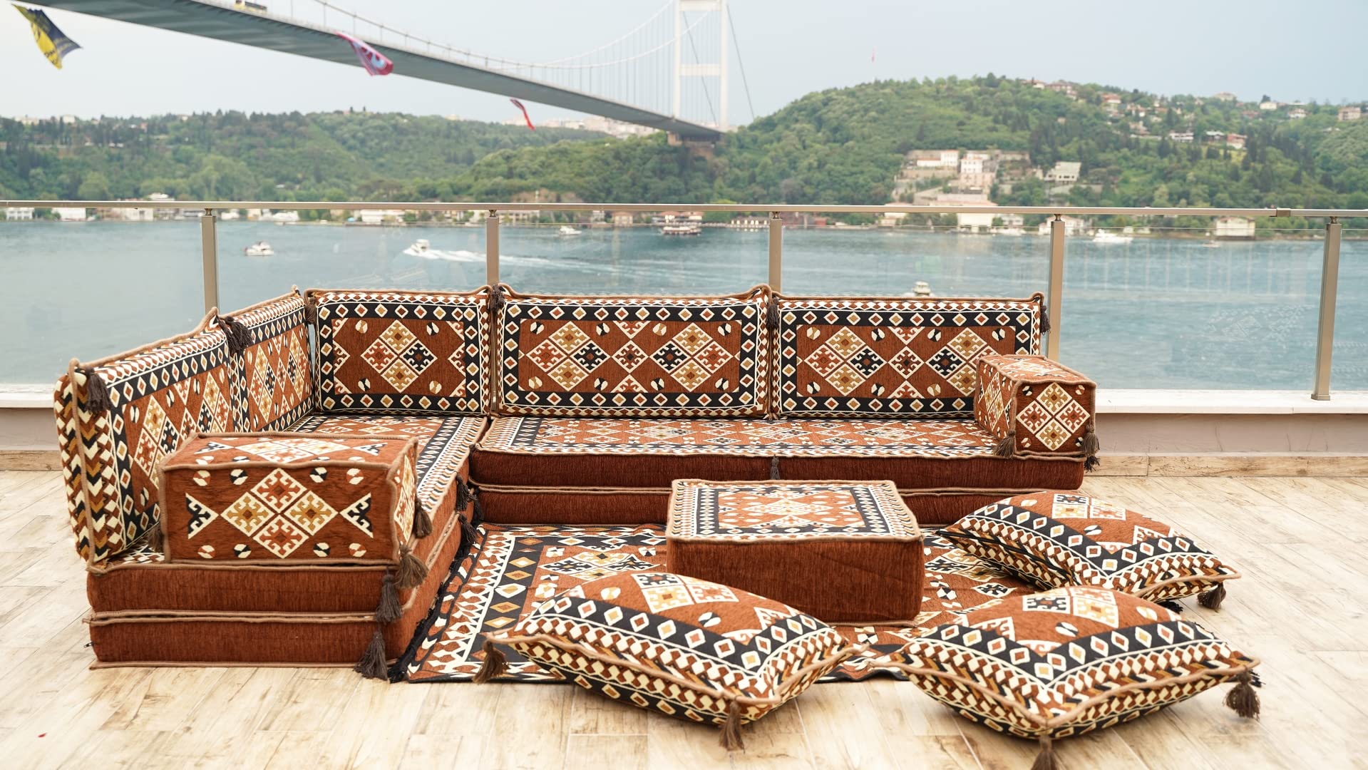 Brown Livingroom Cushions, 8" Thickness Corner Floor Seating Set, L Shaped Floor Couch, Sectional Sofa Set, Floor Pillows, Arabic Majlis, Sofa Bed (L Sofa Full Set)