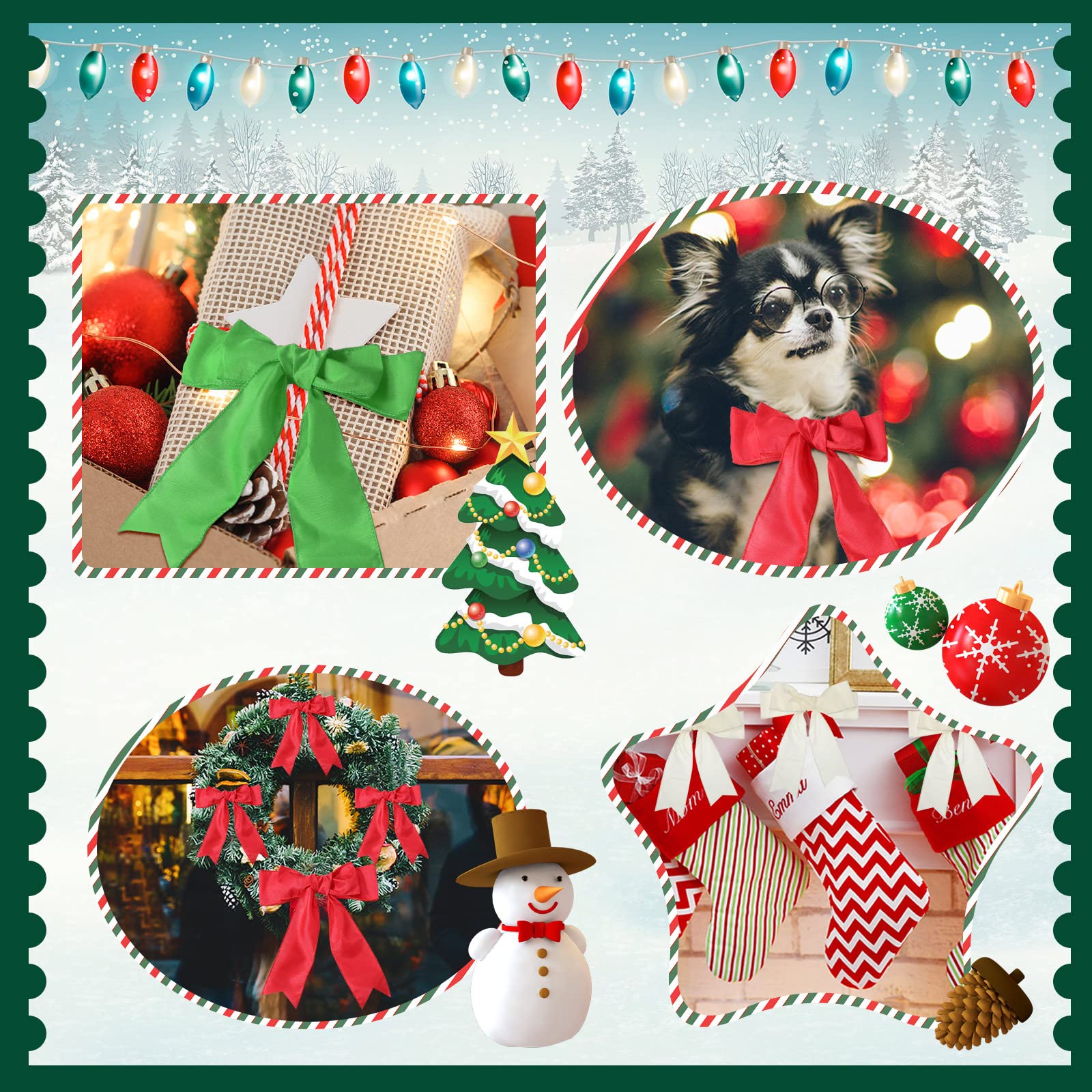 3 Rolls 30 Yards Christmas Polyester Satin Ribbon 2.5 Inches Double Face Wide Wired Satin Ribbon for Christmas Gift Wrapping Crafts Christmas Tree Ribbon Decorations Red Green and White