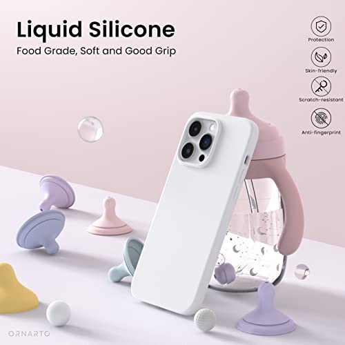 ORNARTO Compatible with iPhone 14 Pro Max Case 6.7, Slim Liquid Silicone 3 Layers Full Covered Soft Gel Rubber Phone Case Protective Cover with Microfiber Lining 6.7 inch-White