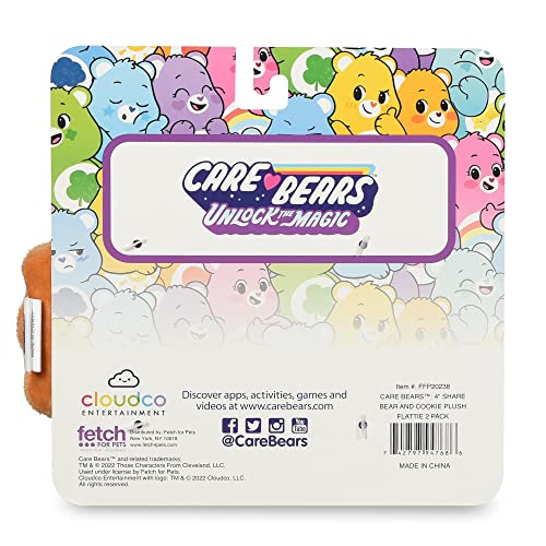 Care Bear for Pets 2PC Set Share Bear Squeaker Flattie Plush Dog Toy With Crinkle Texture Cookie, 4" Small Collectible Toy (FF20238)