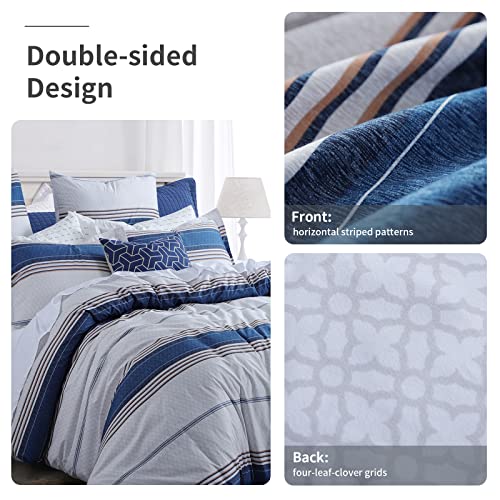 Aisbo Patterned Duvet Cover Queen Soft - Striped Brushed Microfiber Queen Duvet Cover with Zipper Closure, 3-Pieces Bedding Duvet Cover Sets 90x90 Inches with 2 Pillow Shams for Queen Size Bed