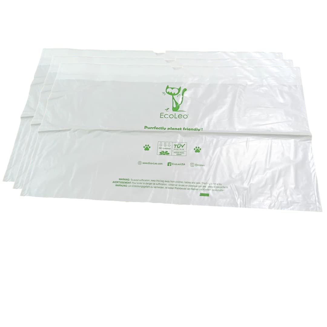 EcoLeo, Compatible with Litter-Robot 4 & 3, Compostable, Eco-friendly Waste Bags with Drawstrings, Thick, for Automatic Litter Box Waste Drawers (20-Count)