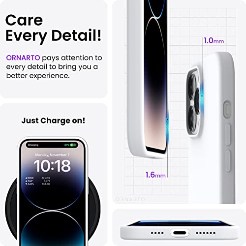 ORNARTO Compatible with iPhone 14 Pro Max Case 6.7, Slim Liquid Silicone 3 Layers Full Covered Soft Gel Rubber Phone Case Protective Cover with Microfiber Lining 6.7 inch-White
